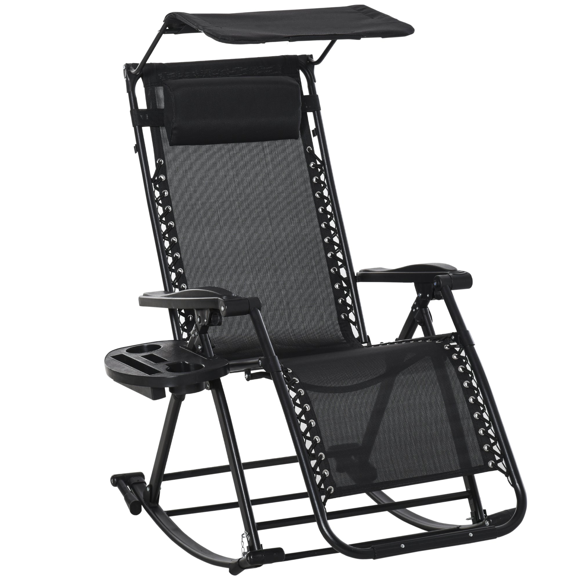 Garden Rocking Chair Folding Recliner Outdoor Adjustable Sun Lounger Rocker Zero-Gravity Seat ...