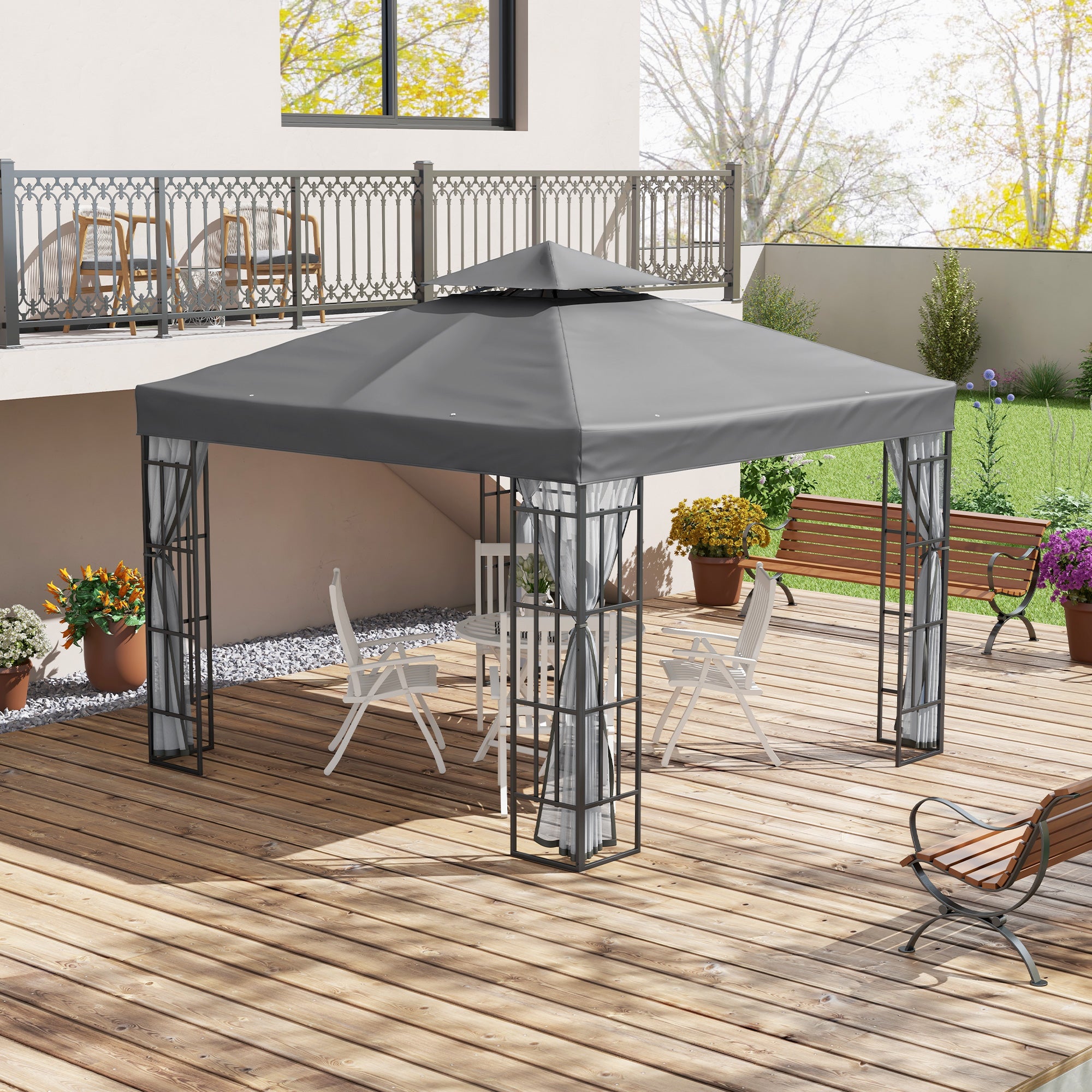 Outsunny 3 x 3(m) Patio Gazebo Canopy Garden Pavilion Tent Shelter with ...