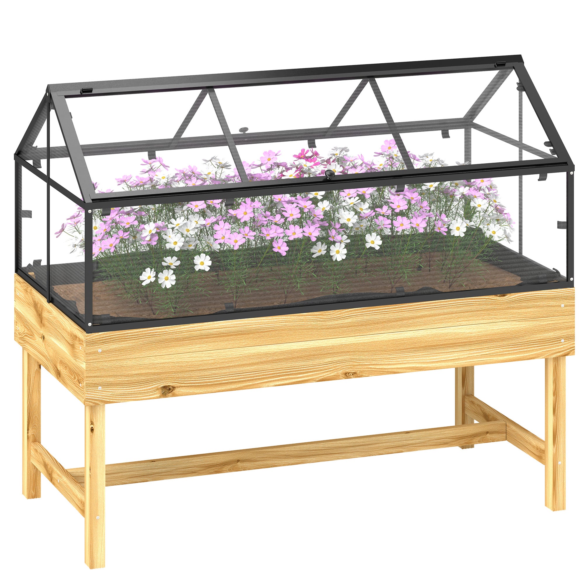 Raised Garden Bed with Cold Frame Greenhouse, Elevated Wood Planter Box ...