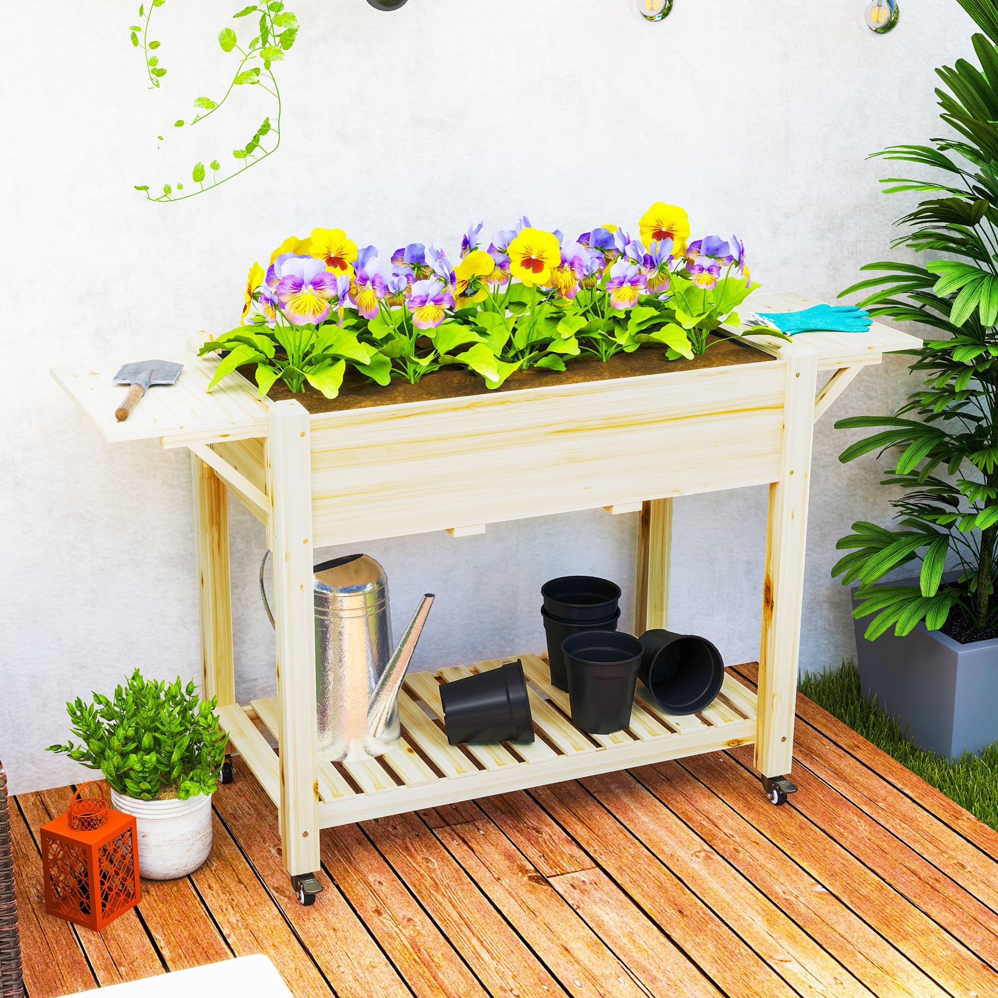 Raised Garden Bed, Wooden Elevated Planter Box with Lockable Wheels ...