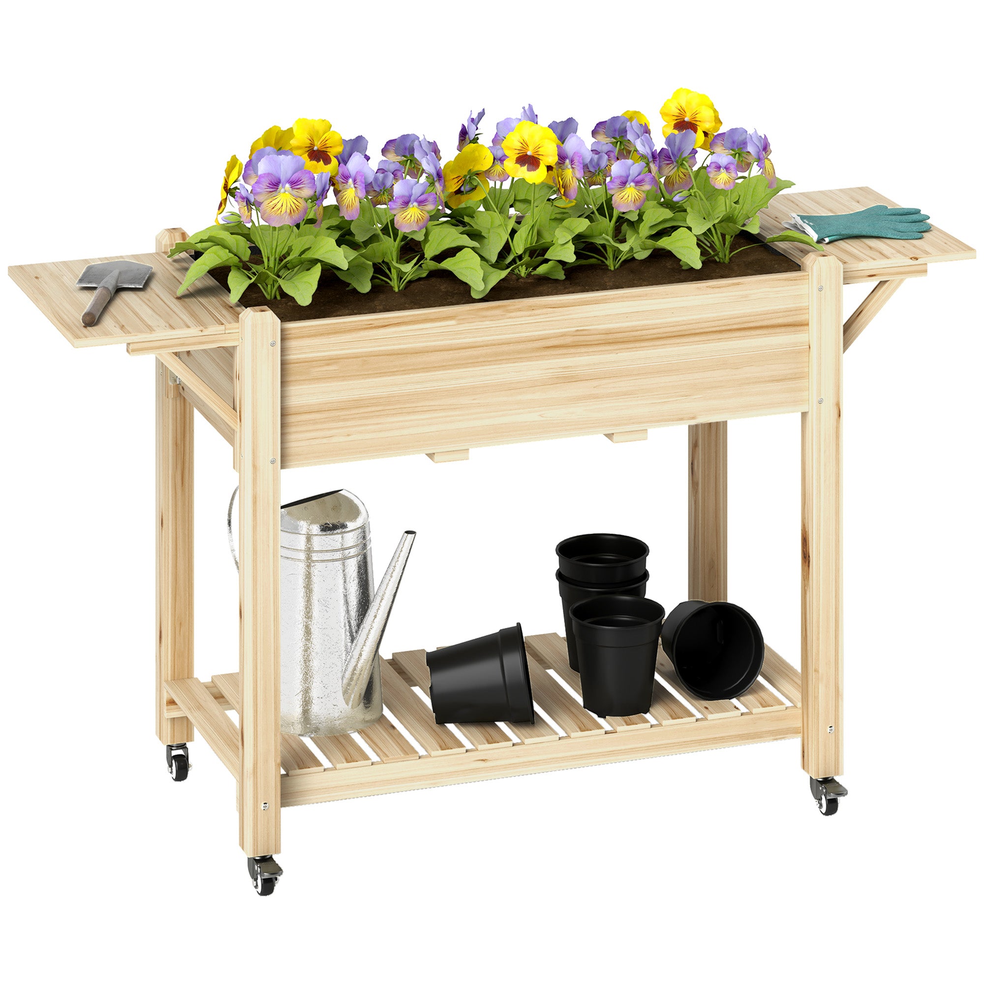 Raised Garden Bed, Wooden Elevated Planter Box with Lockable Wheels ...