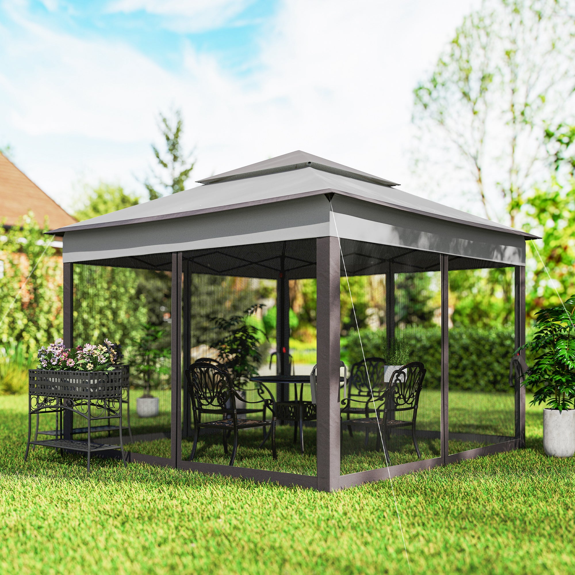 Outsunny 3 x 3(m) Pop Up Gazebo, Marquee Party Tent with Double Tier ...