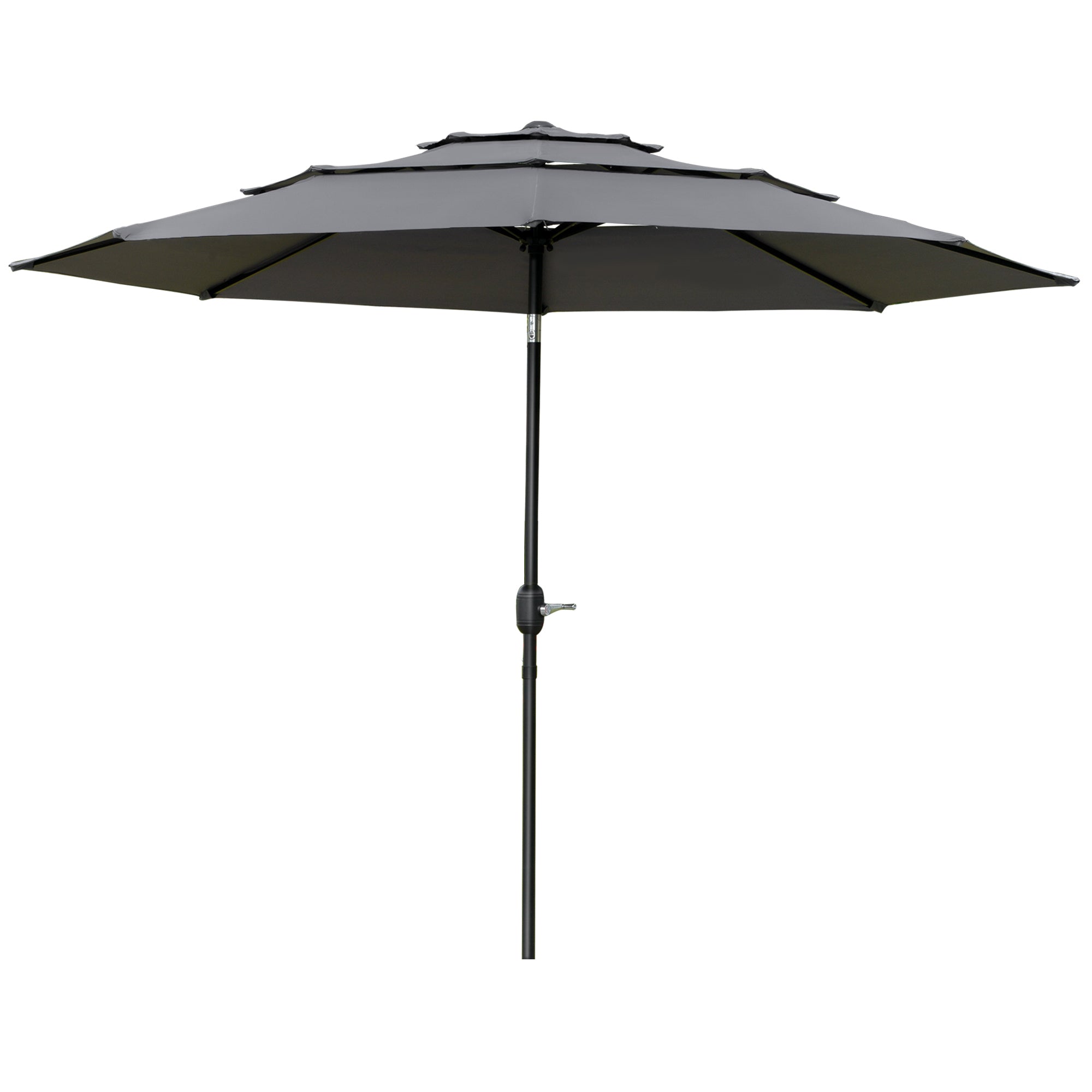 Outsunny 9' 3-Tier Market Umbrella with Push-Button Tilt & Crank, Light ...