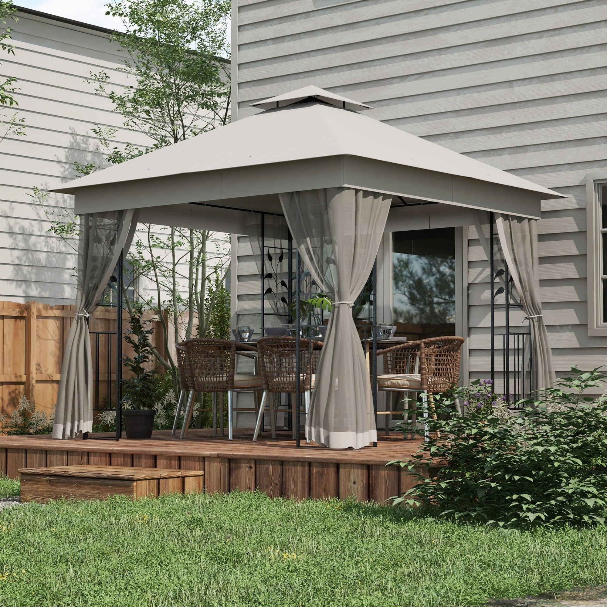 Outsunny 3(m) x 3(m) Garden Gazebo, Double Roof Outdoor Gazebo Canopy ...