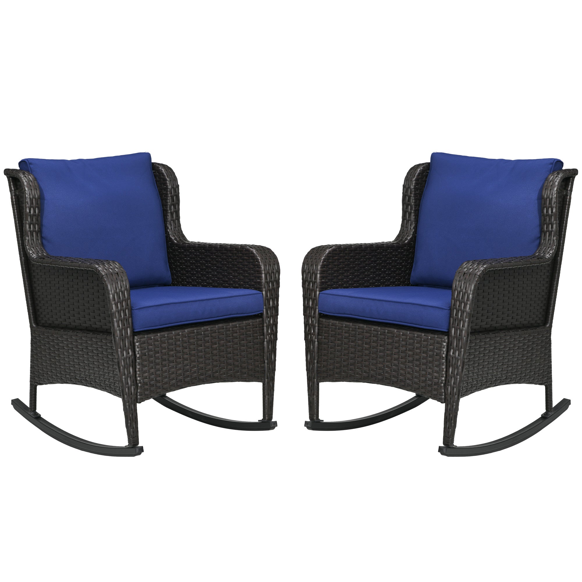 Outsunny Set of 2 Outdoor Rockers with Wide Seat, Thick Cushions ...