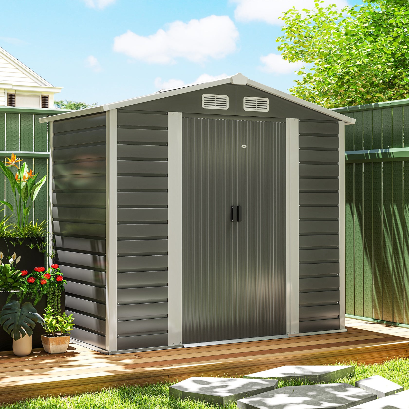 Outsunny EverBase 7 x 4ft Garden Storage Shed with Upgraded Steel Frame ...