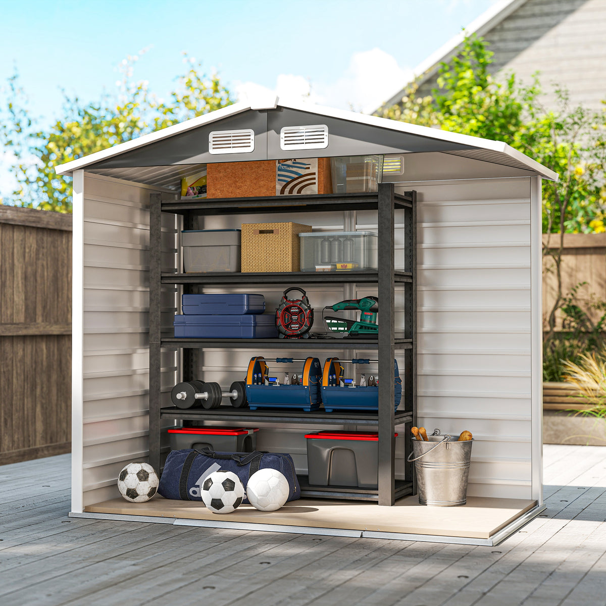 Outsunny EverBase 7 x 4ft Garden Storage Shed with Upgraded Steel Frame ...