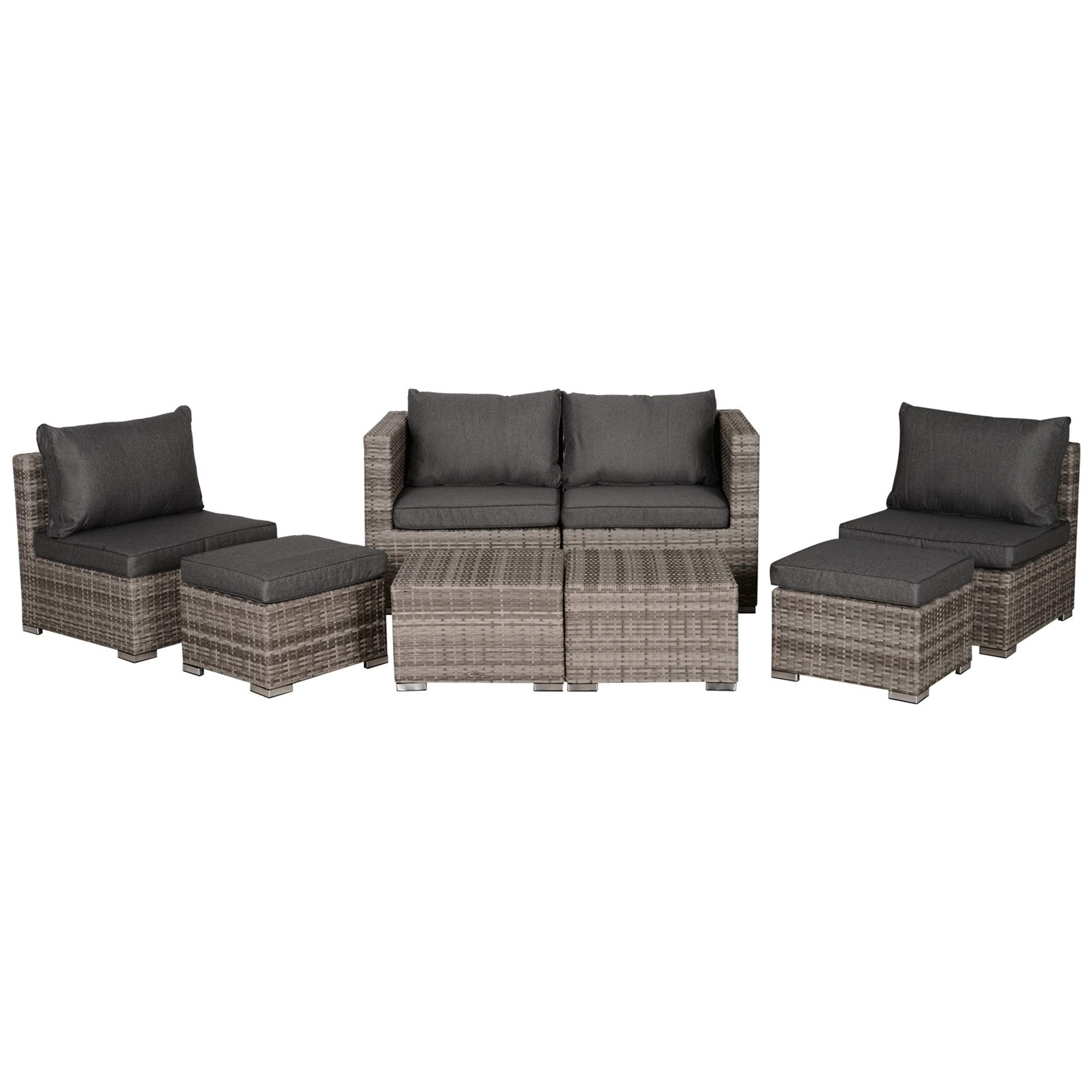 Outsunny 8 Pieces Rattan Garden Furniture Set, Garden Corner Sofa Set ...
