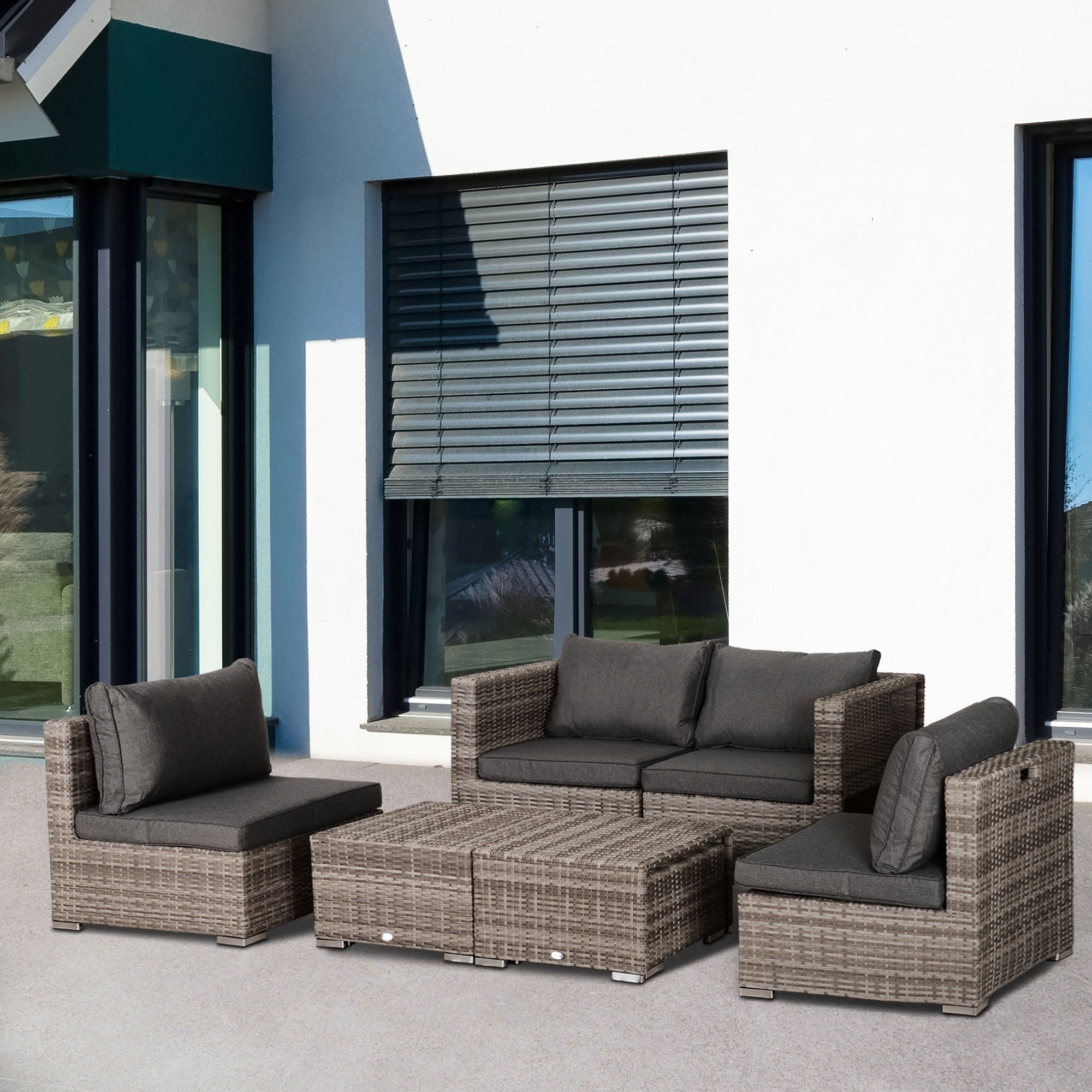 Outsunny 8 Pieces Rattan Garden Furniture Set, Garden Corner Sofa Set ...