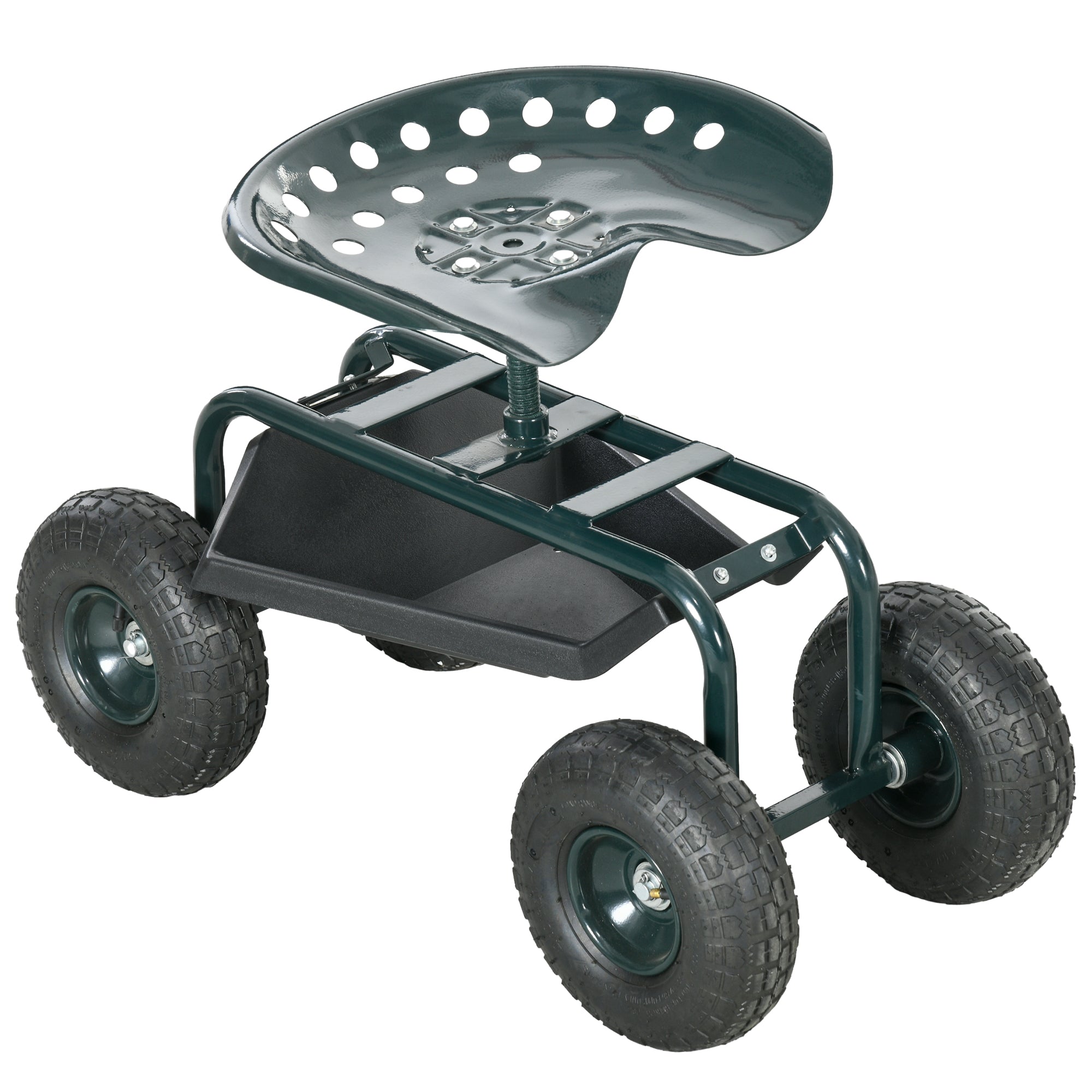 Outsunny Garden Cart with Seat on Wheels, Tool Tray, 360° Swivel ...