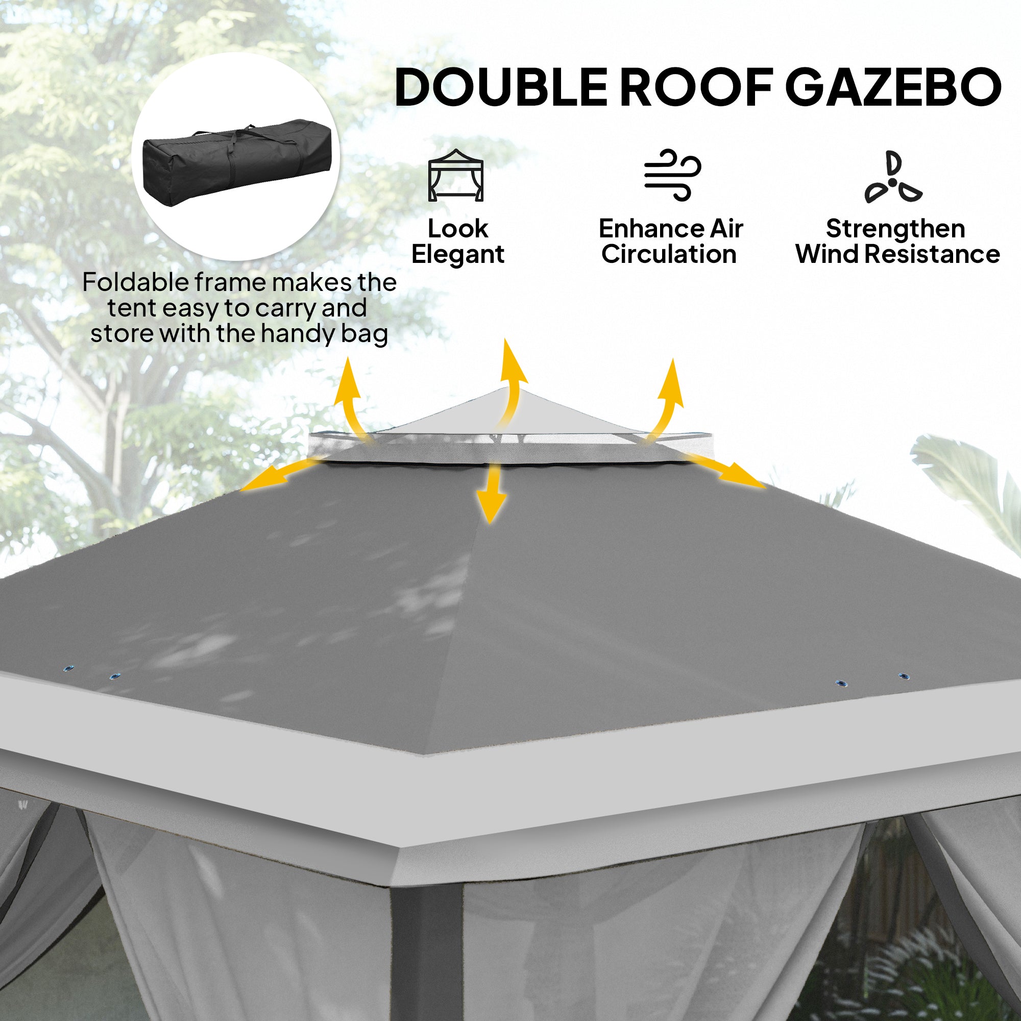 Outsunny 3.3 x 3.3m Pop Up Gazebo, Double Roof Foldable Canopy Tent ...